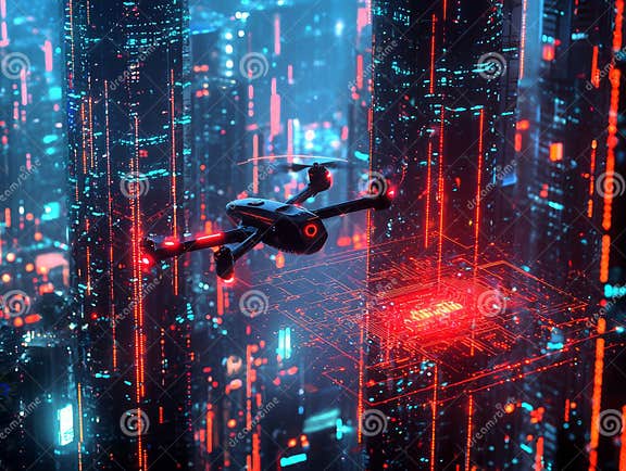 UAV Cybersecurity Systems Encrypt Flight Paths and Data between UAVs and Operators. Stock Photo ...