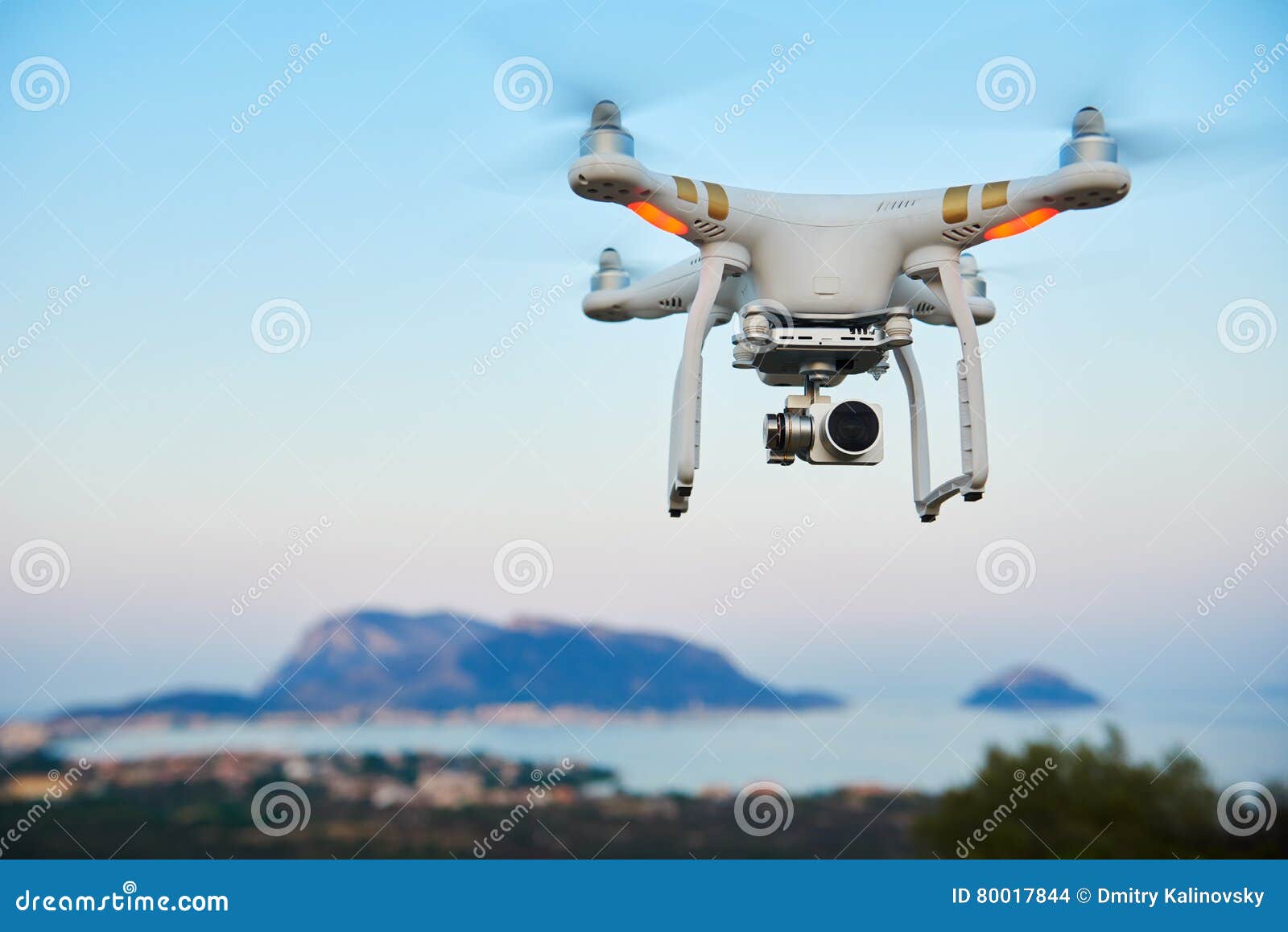 Uav Drone with Digital Camera Hover Sea Island Stock Photo - Image of ...