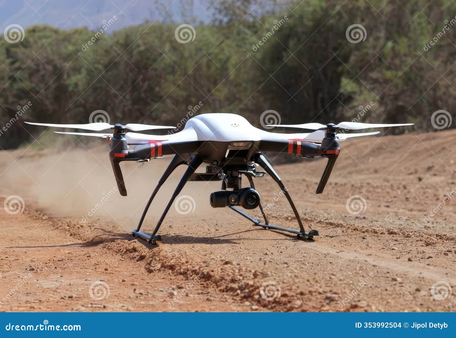 (UAV) Drone Landing on Dirt Track. Stock Photo - Image of payload ...