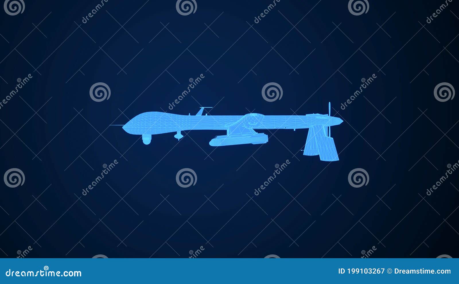 UAV IHA Predator Reaper Plane Wireframe Glowing 3D Rendering Stock ...