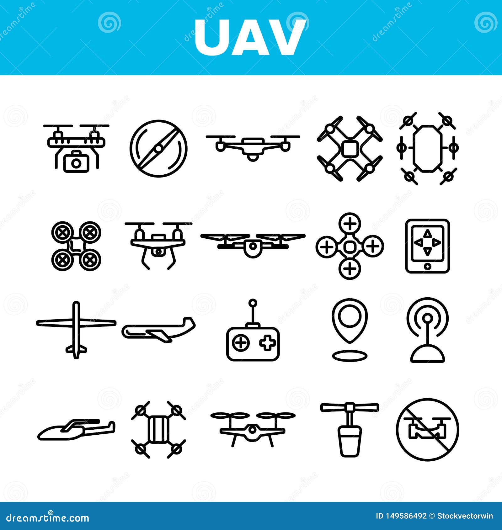 UAV, Remote Control Drones Vector Linear Icons Set Stock Vector ...