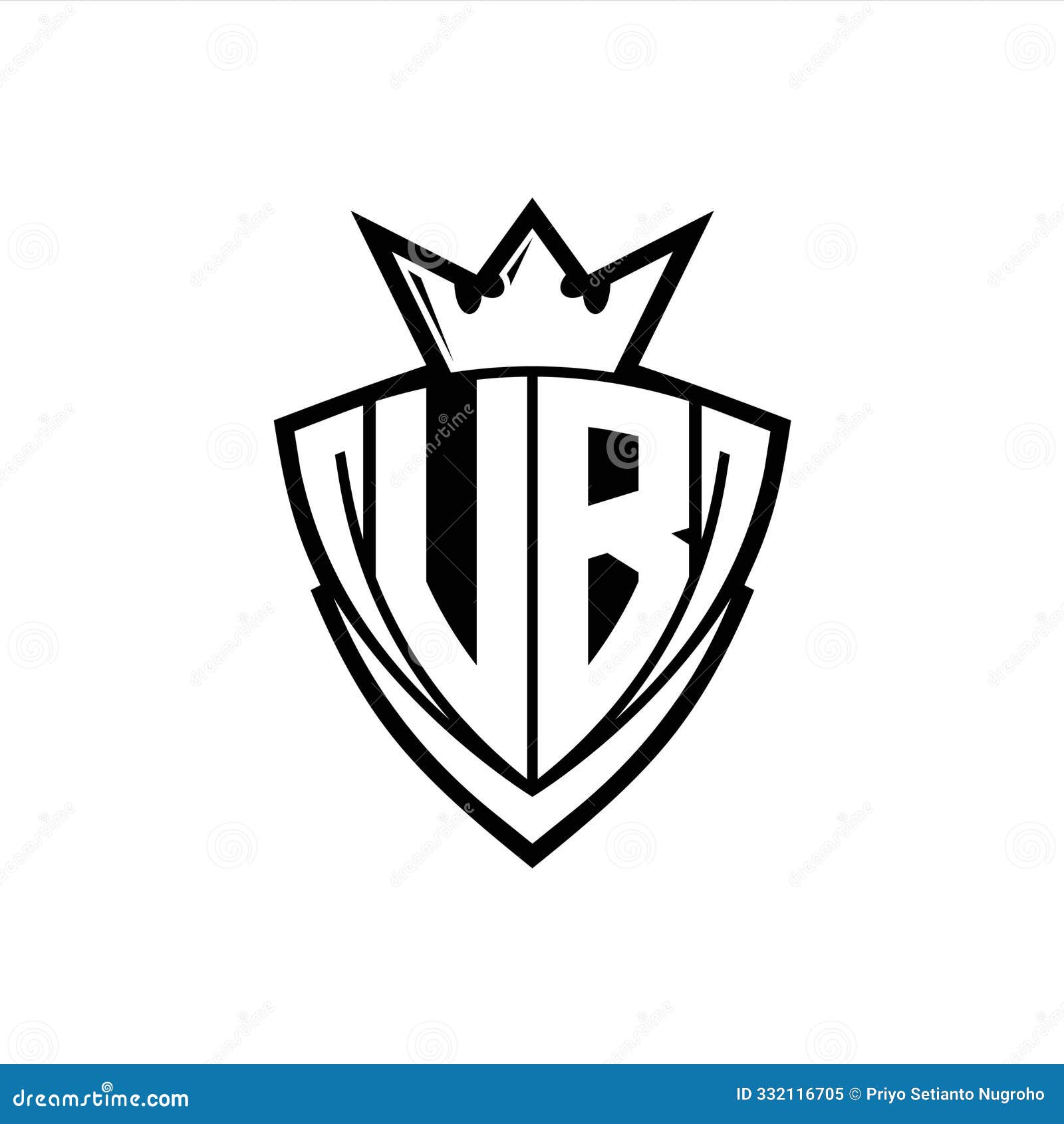 UB Letter Logo With Sharp Triangle Shield Shape With Crown Inside White ...