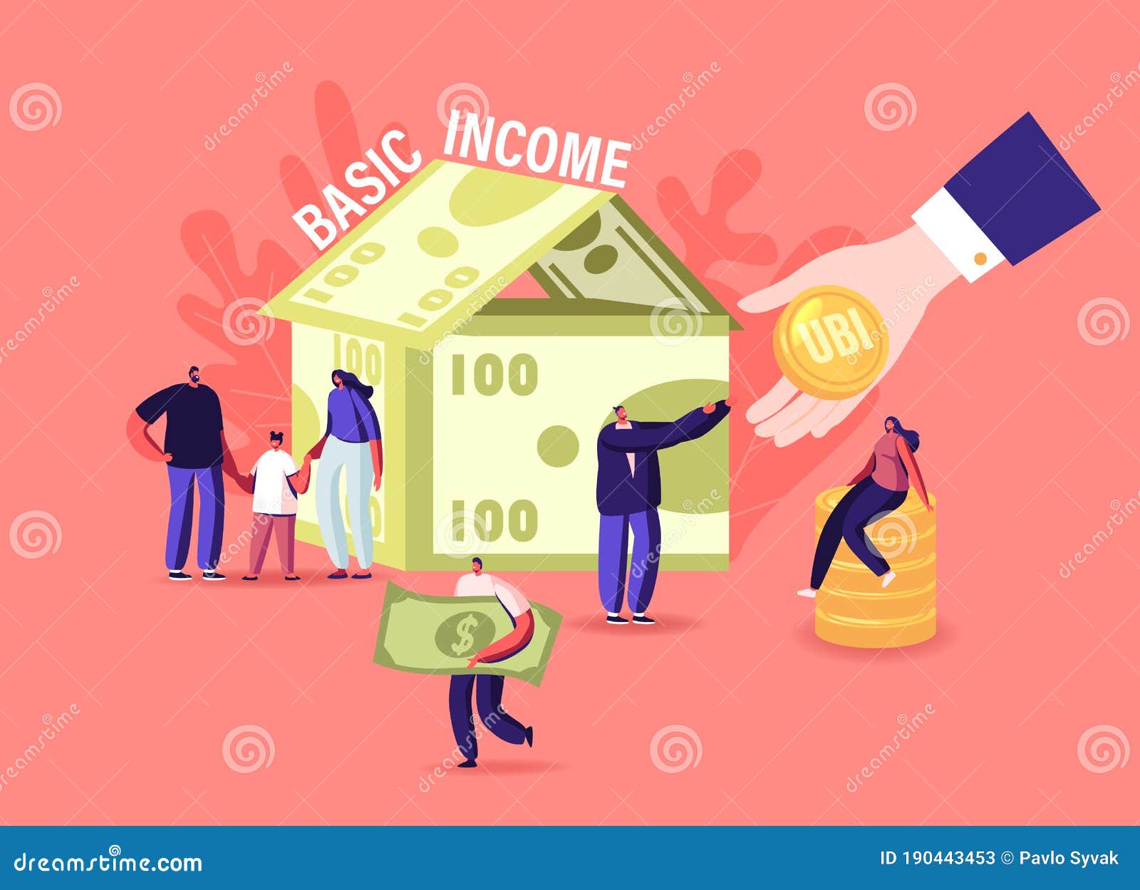 Universal Basic Income Vector Illustration. Labeled Explained System ...