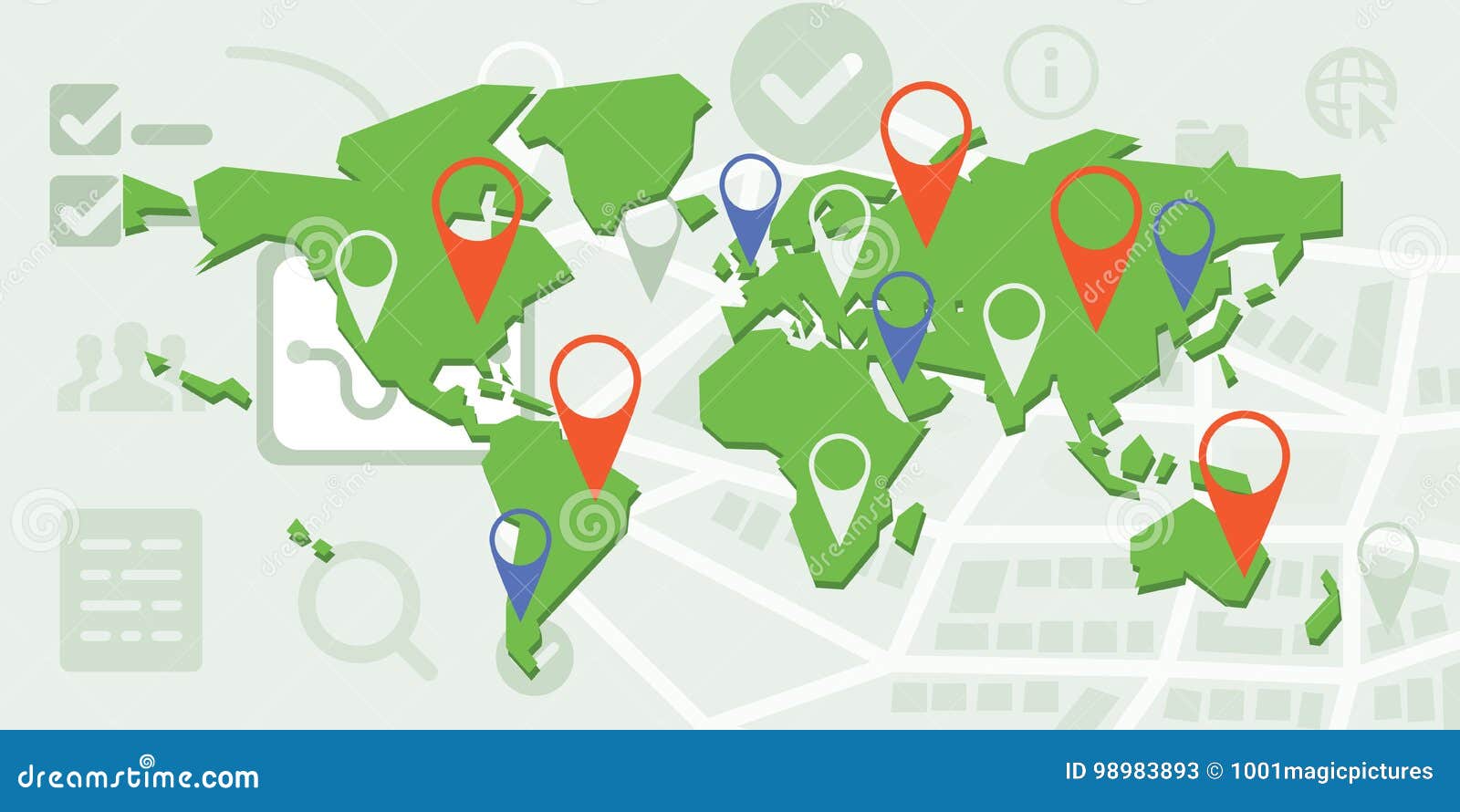 Ubicaciones Del Mapa Del Mundo Ilustración del Vector - Ilustración de ...