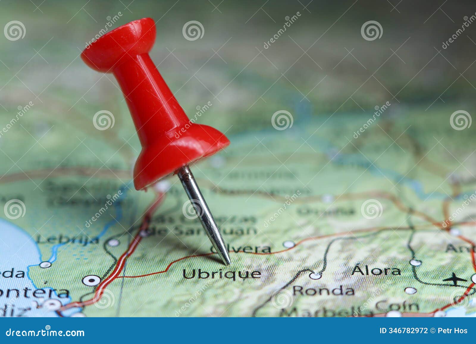 Ubrique, Spain pin on map stock photo. Image of location - 346782972