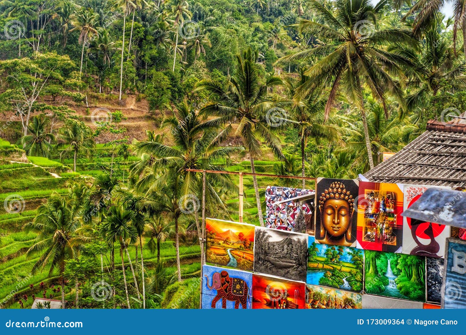 Ubud Rice Terrace with Art in Bali Editorial Stock Image - Image of ...