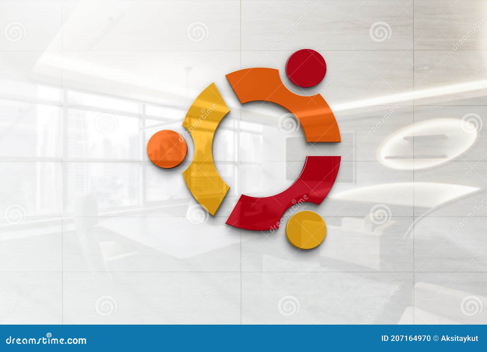 Ubuntu Icon on Glossy Office Wall Realistic Texture Editorial Image ...