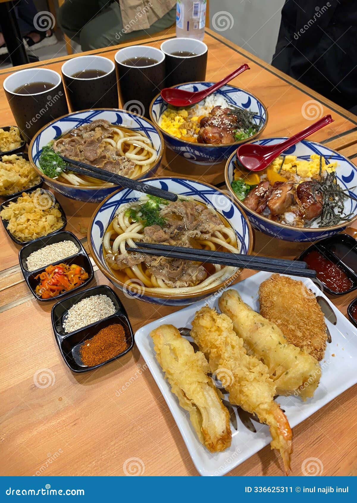 Udon Noodles and Udon Rice and Drinks with Various Spices Stock Image ...