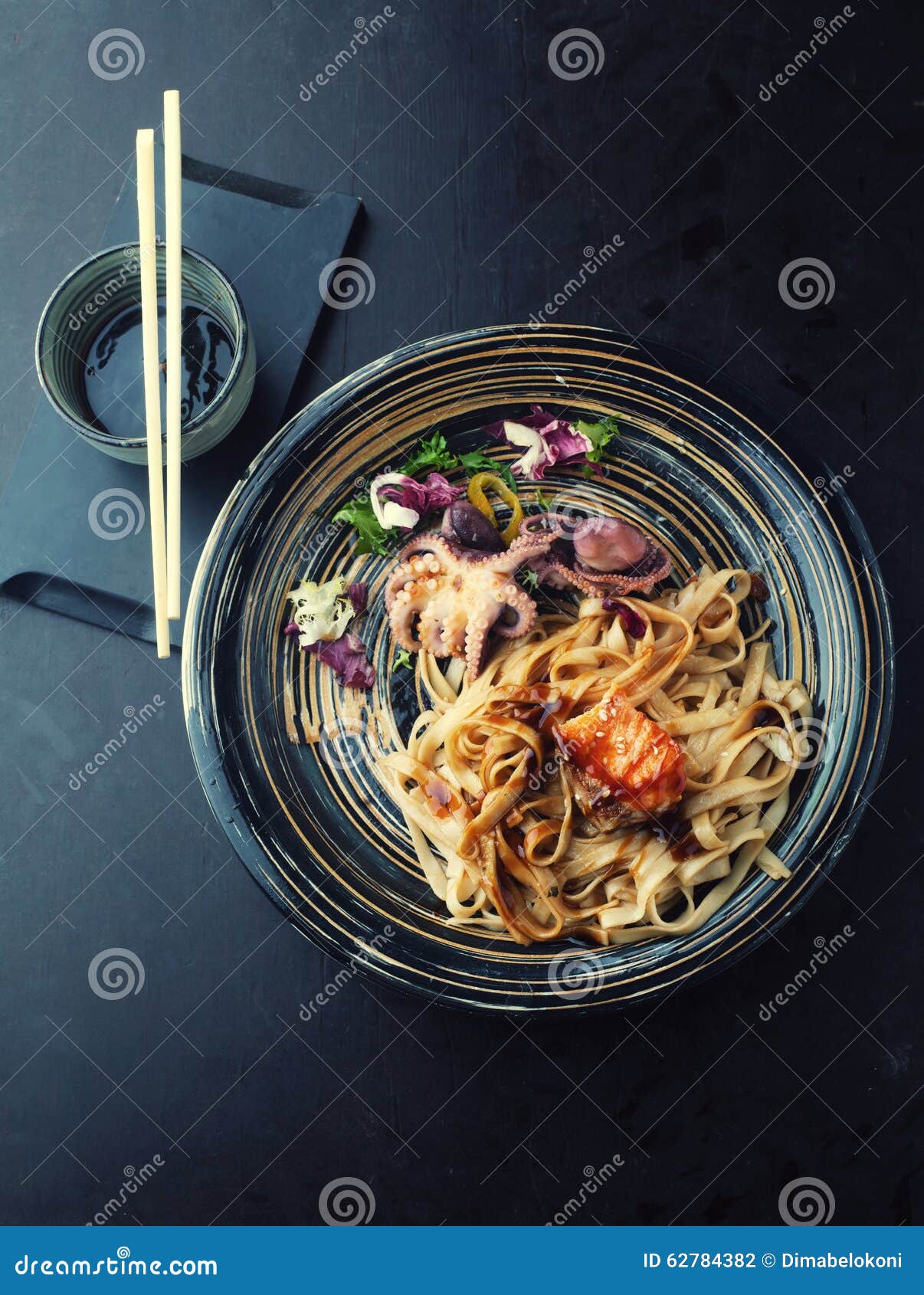 Udon Noodles with Salmon and Octopus Stock Photo - Image of meal, east ...