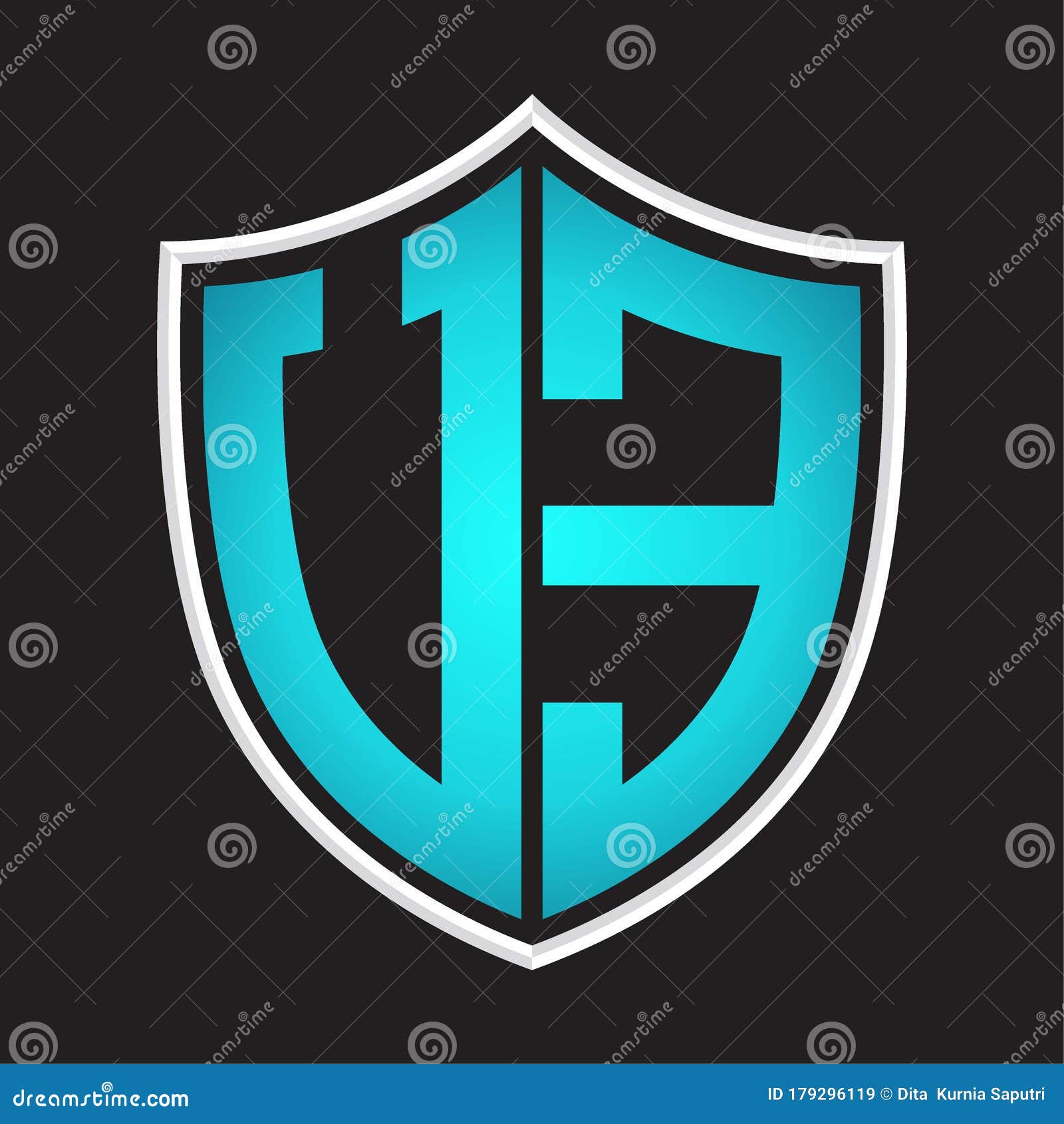 UE Logo Monogram with Shield Shape Isolated Blue Colors on Outline ...