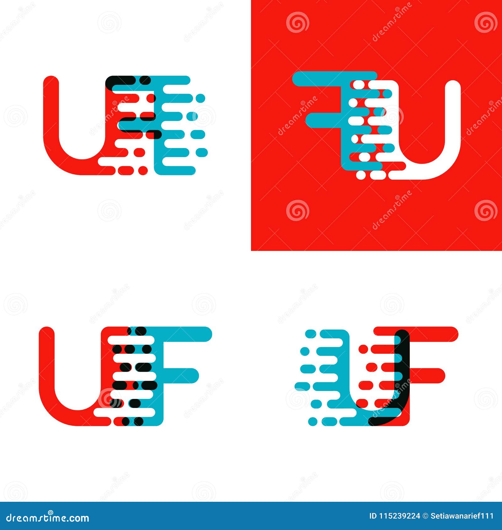 UF Letters Logo with Accent Speed Red and Blue Stock Vector ...