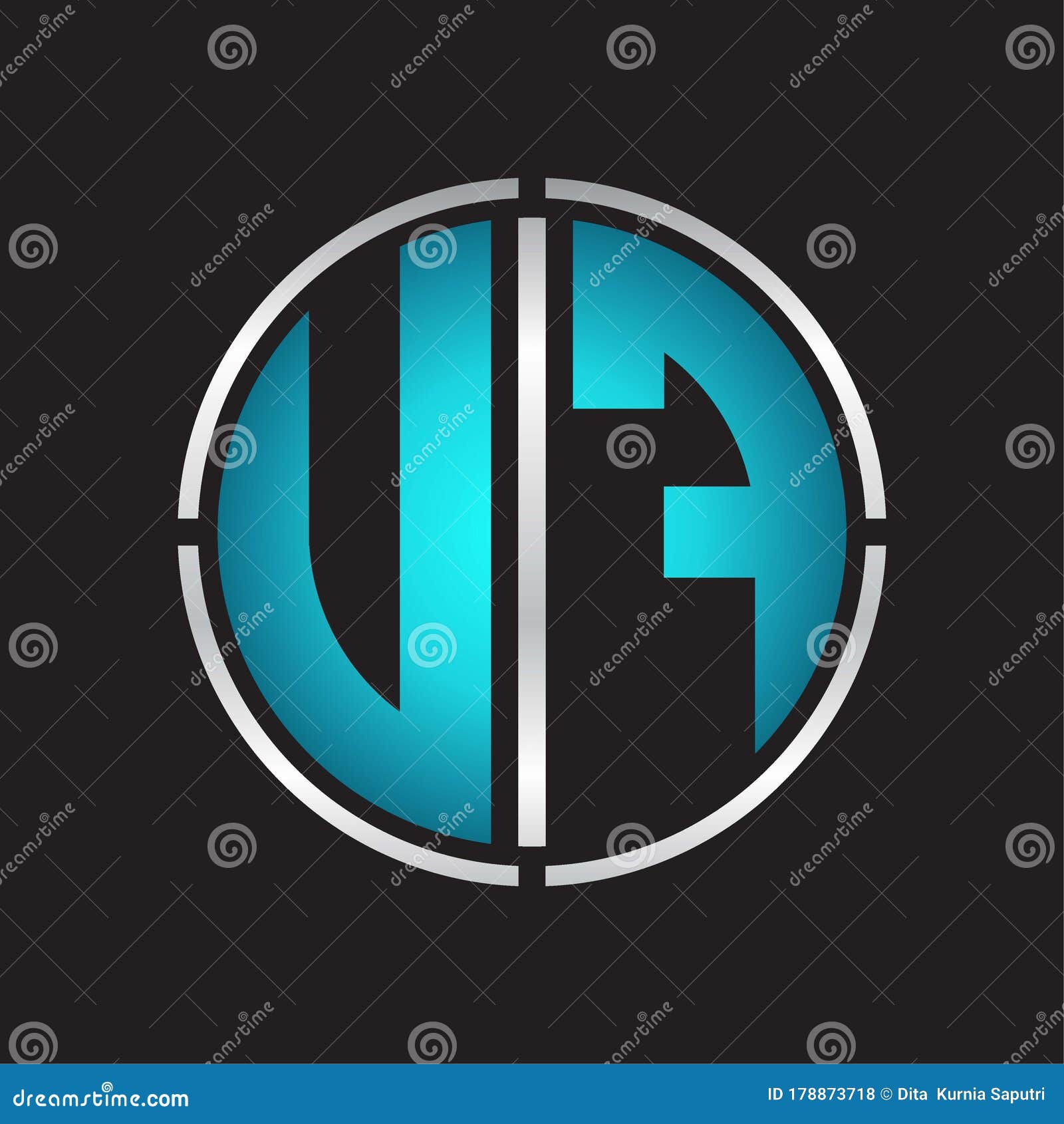 UF Logo Initial with Circle Line Cut Design Template on Blue Colors ...