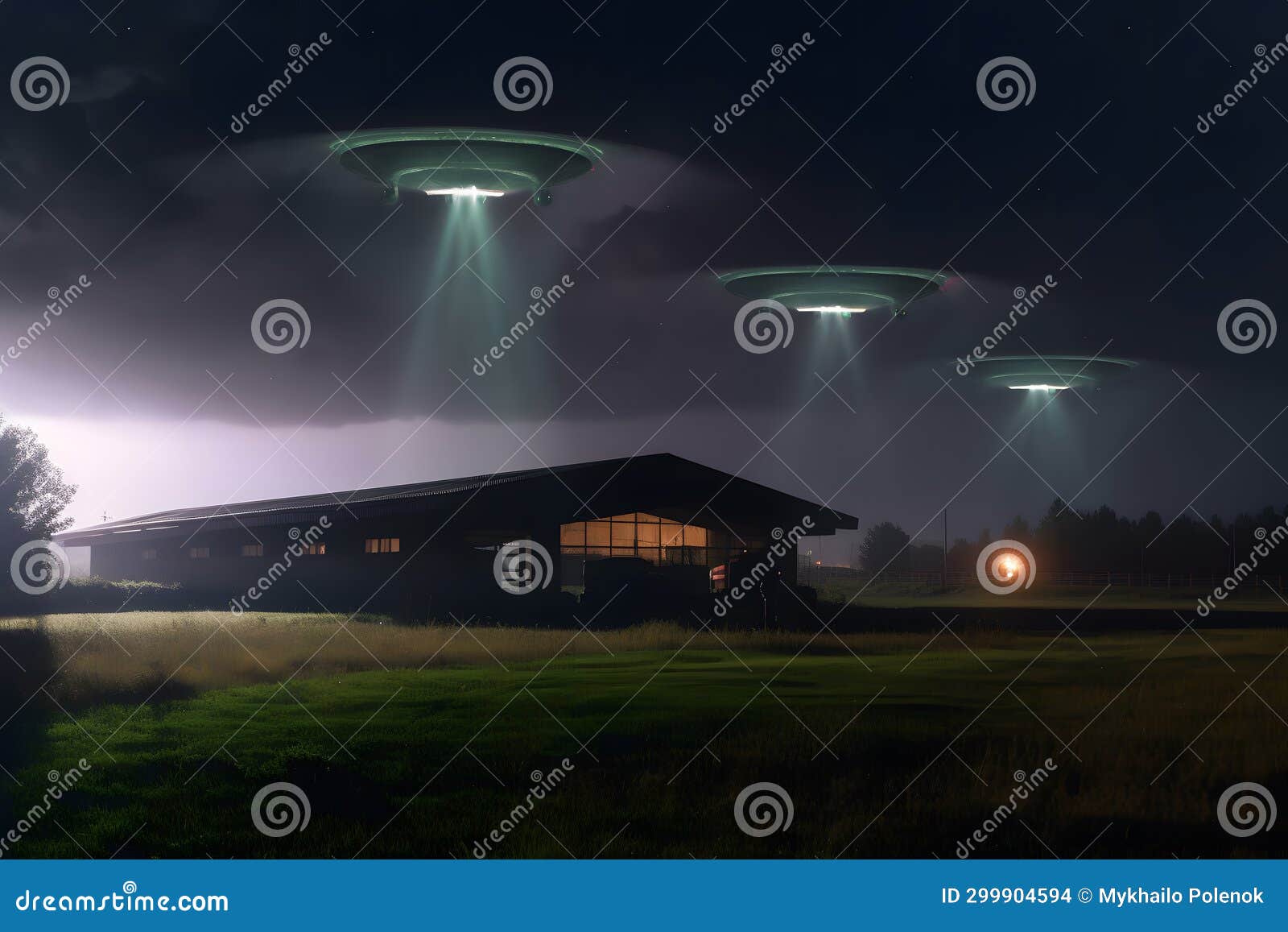 UFO, an Alien Plate Hovering Over the Field, Hovering Motionless in the ...