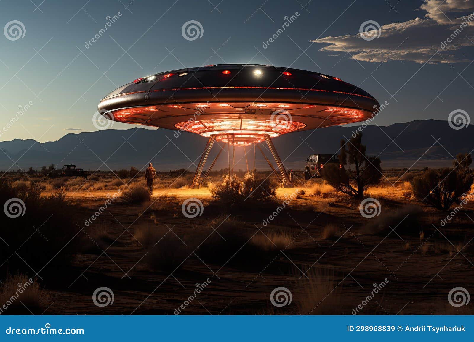 UFO, Alien Plate Hovering Over the Field, Hovering Motionless in the ...