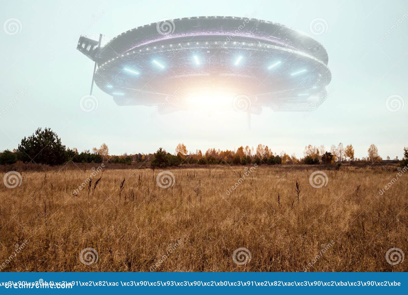 UFO, An Alien Saucer Hovering Above The Field In The Clouds, Hovering ...