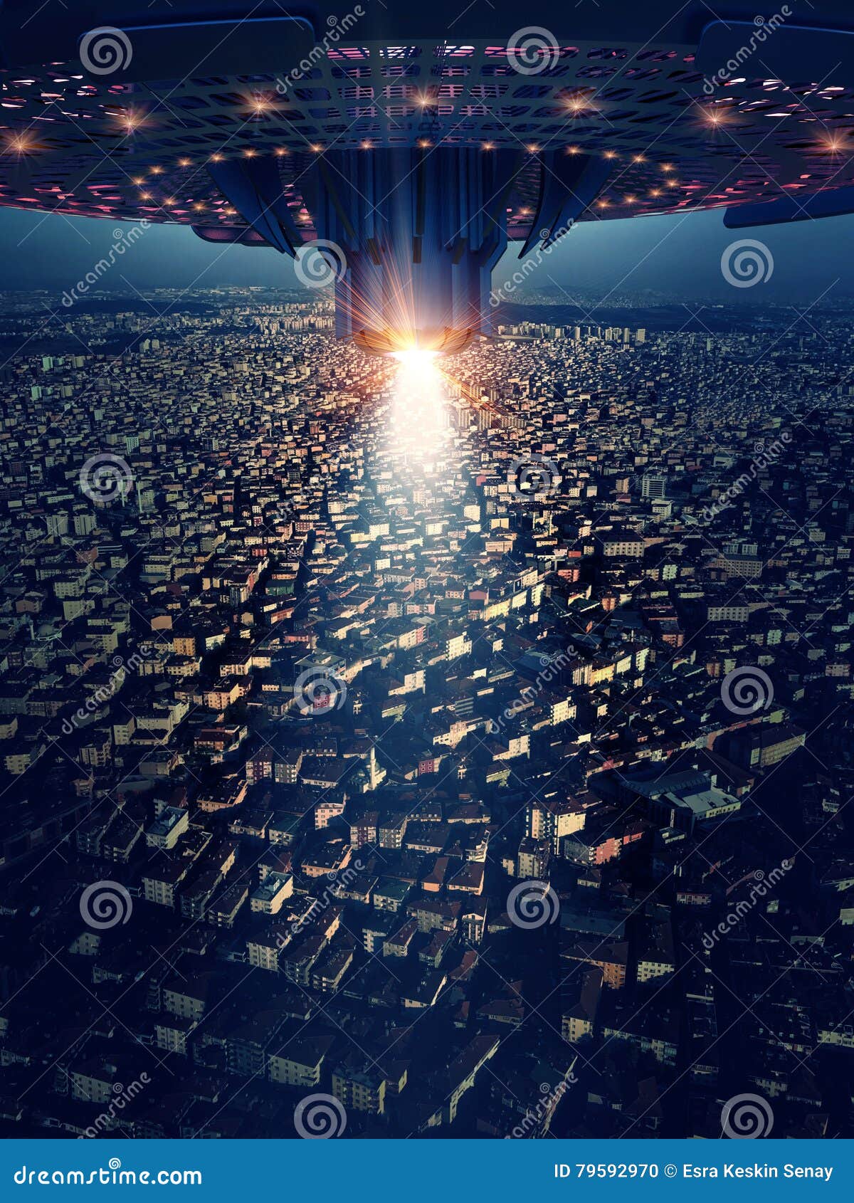 Ufo is on the City, 3d Rendering Stock Illustration - Illustration of ...