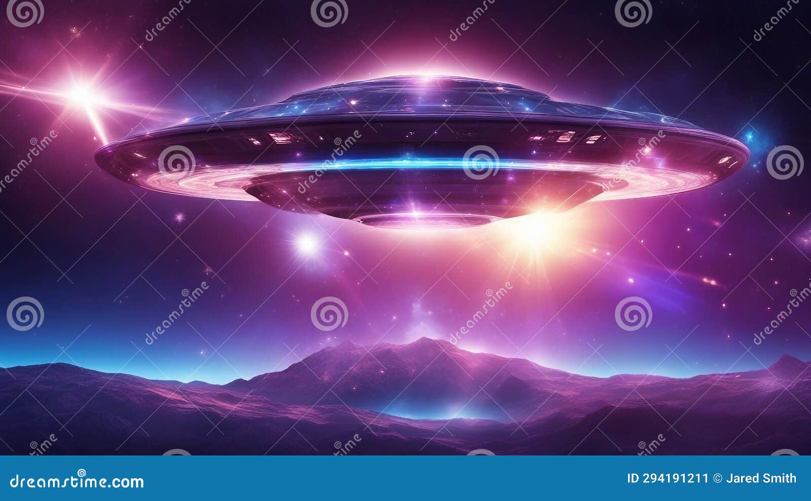 Ufo, an Exploding Star in the Background, UFO, an Alien Space Ship with ...