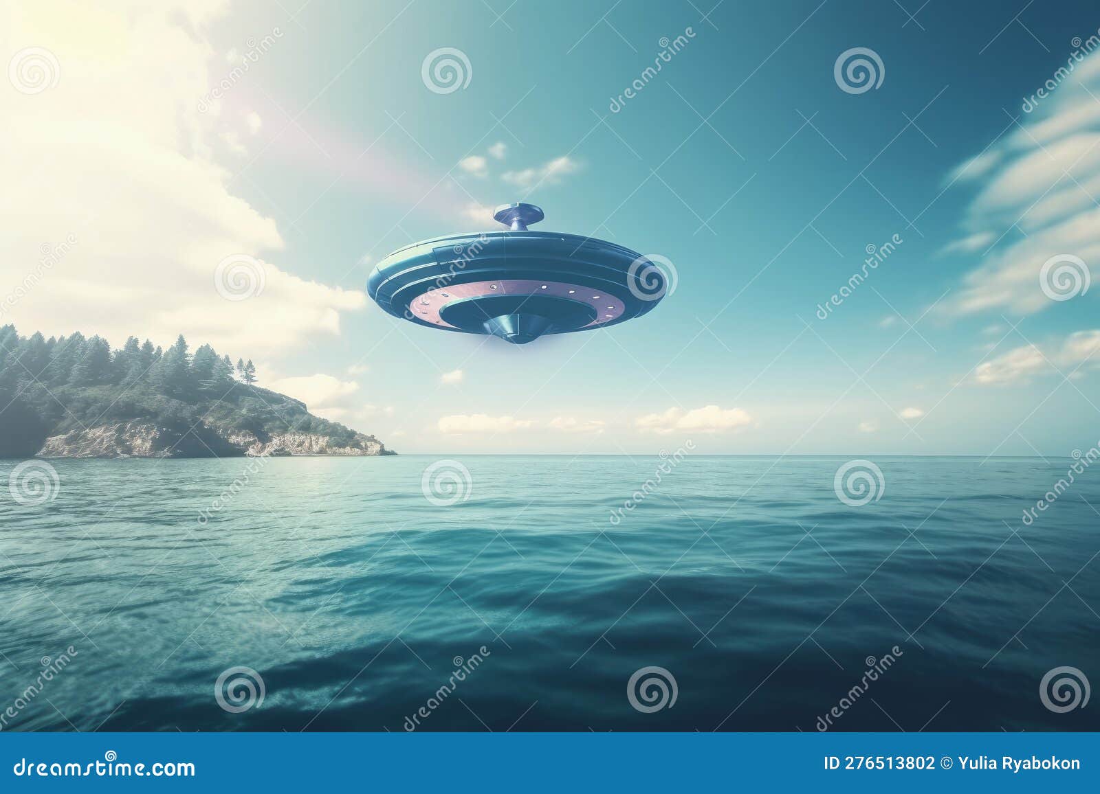 Ufo Fly Above Sea. Generate Ai Stock Illustration - Illustration of ...