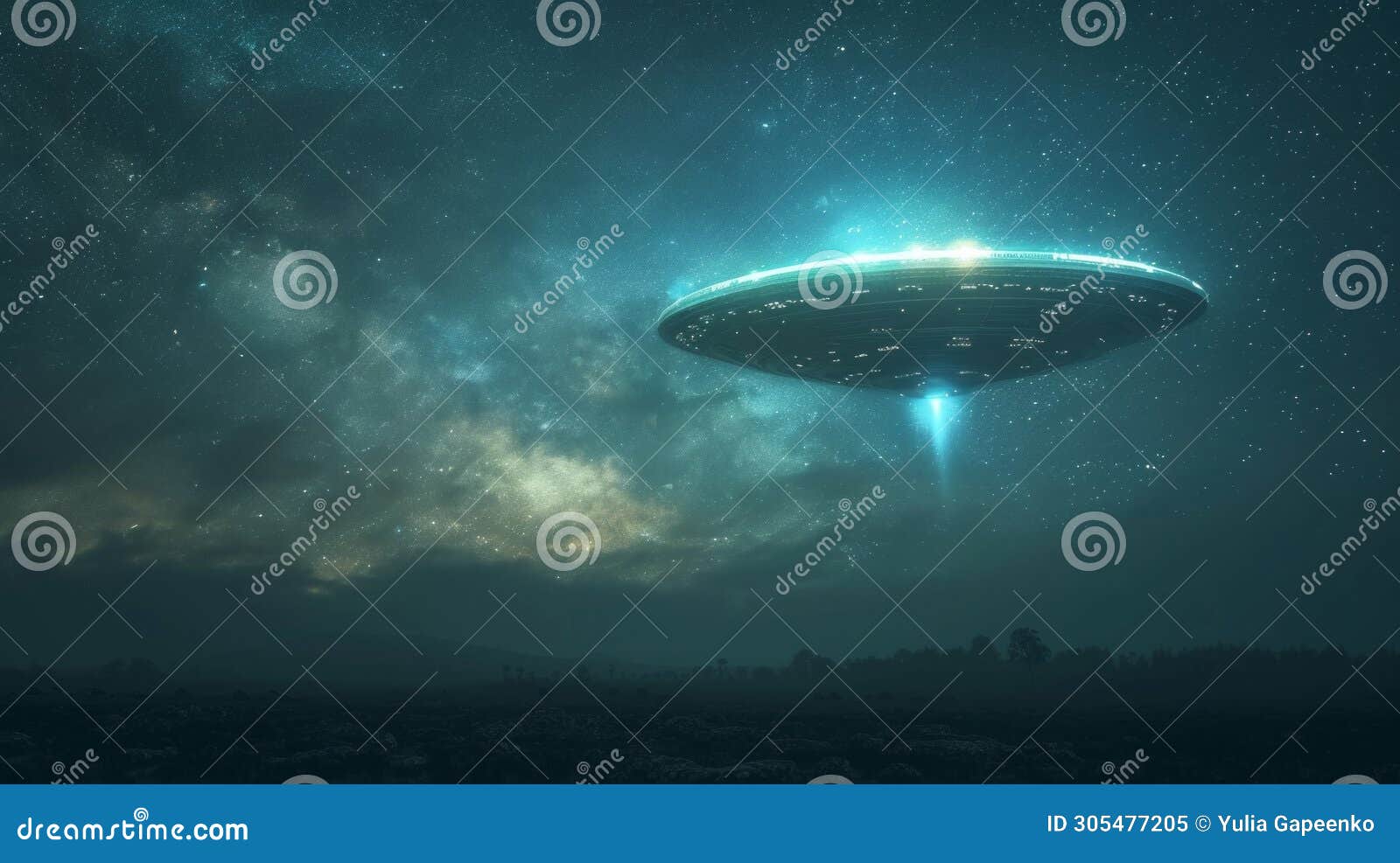 A UFO is Flying in the Night Sky Stock Image - Image of night, invasion ...