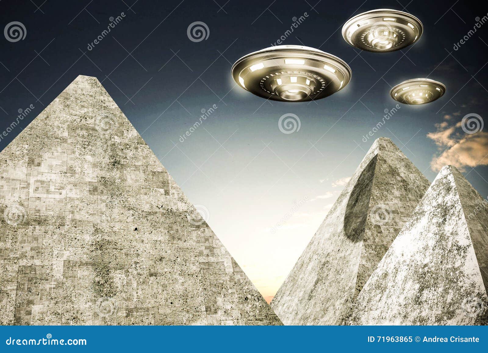 Ufo flying over pyramids stock illustration. Illustration of white ...