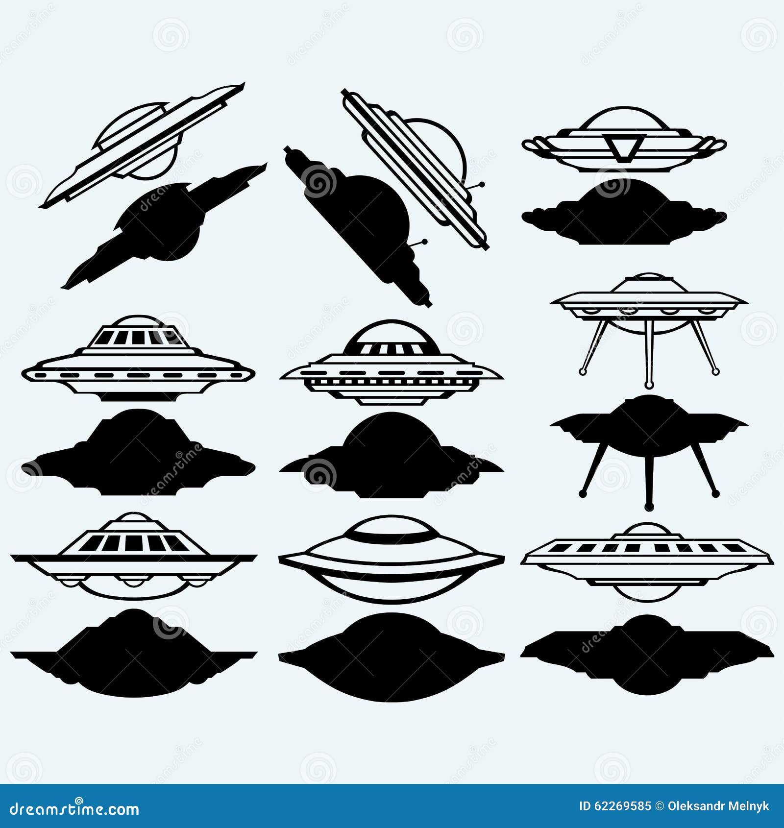 UFO flying saucer set icon stock vector. Illustration of invasion ...