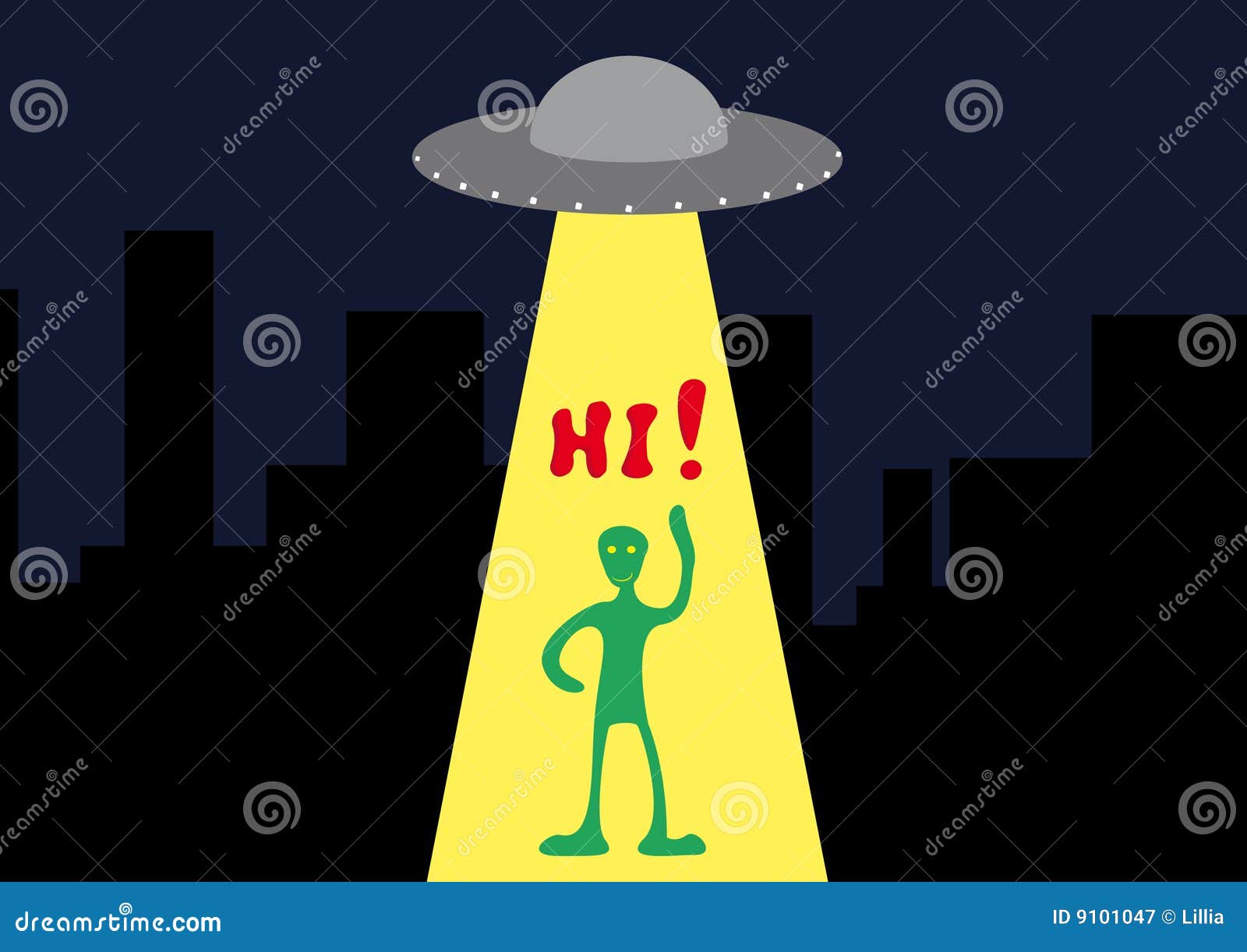 UFO and funny alien stock vector. Illustration of illuminated - 9101047