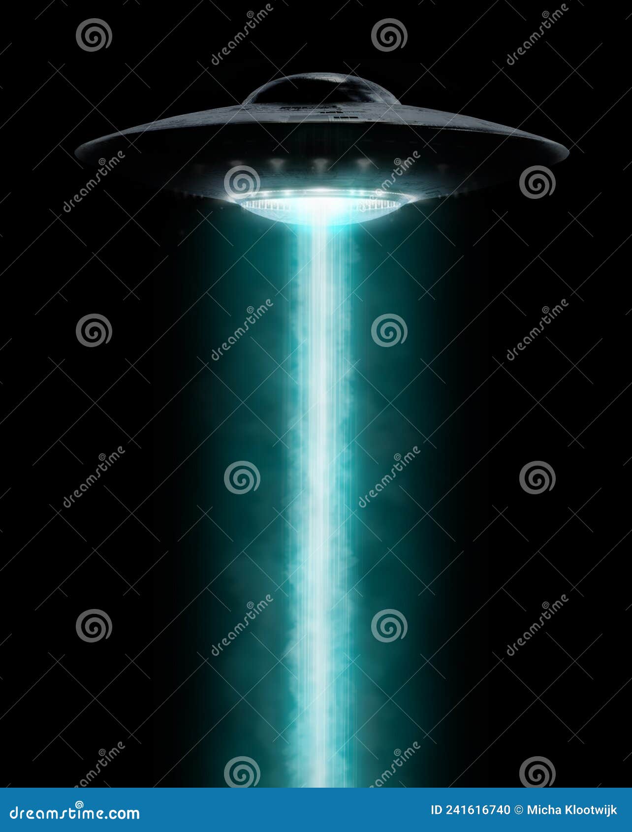 UFO Hovering with a Light Beam Coming Down Stock Photo - Image of light ...