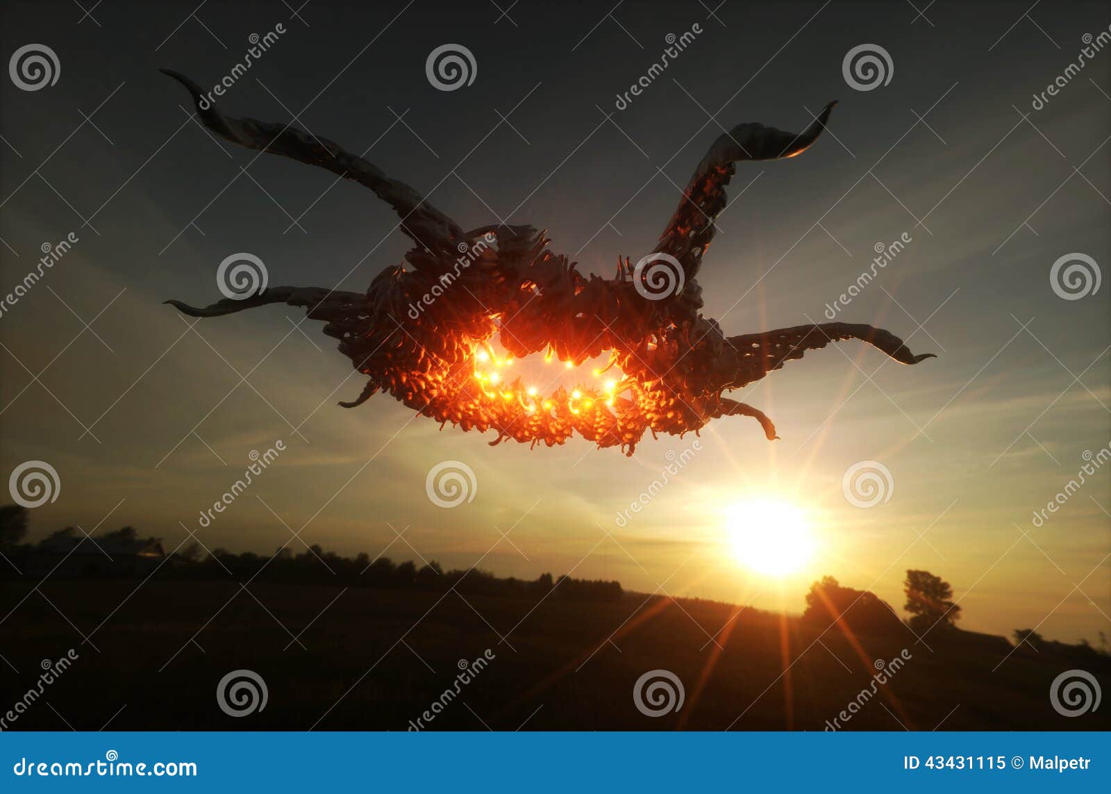 Ufo hovering over field stock illustration. Illustration of night ...