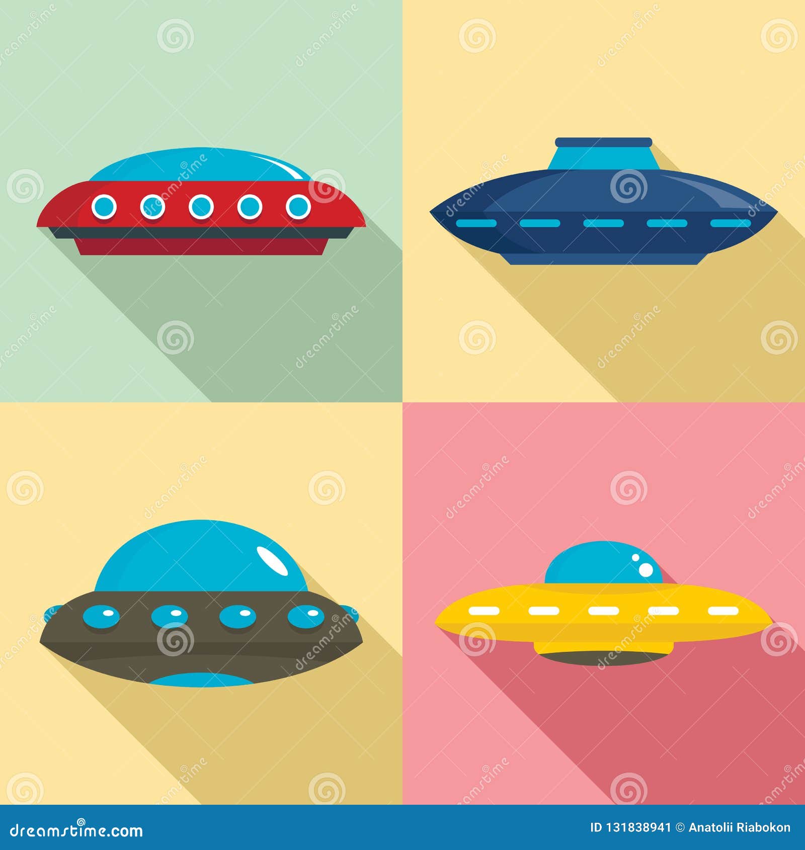UFO icon set, flat style stock vector. Illustration of rocket - 131838941