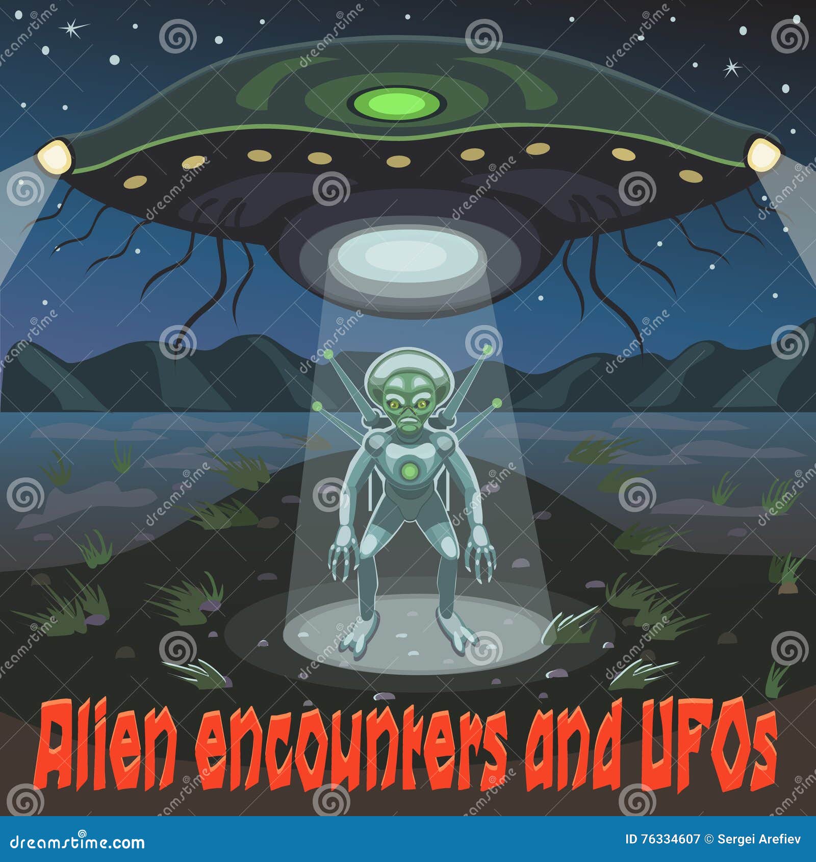 UFO landed alien scout stock illustration. Illustration of ship - 76334607