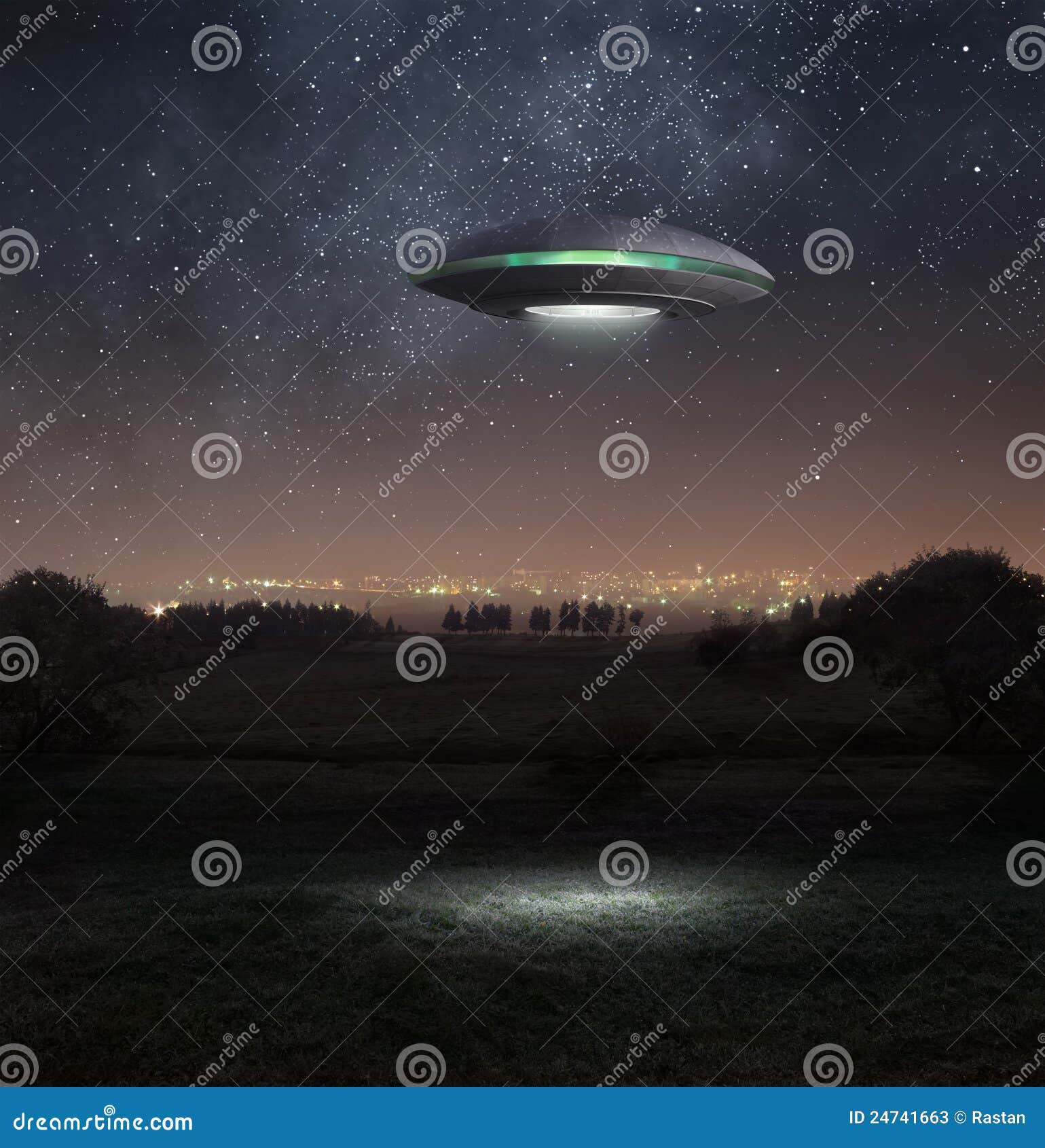 Ufo at night stock image. Image of field, aircraft, hover - 24741663