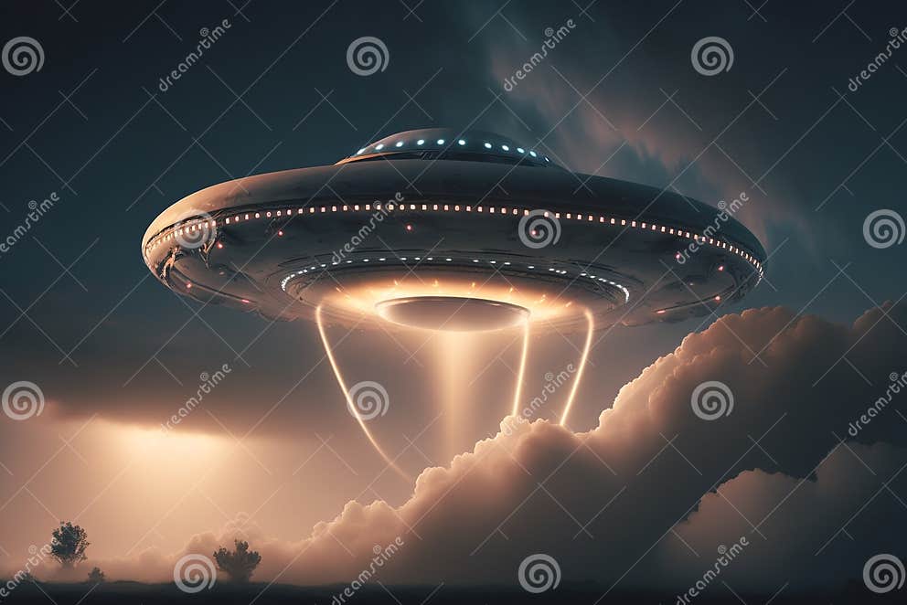 Ufo in the Night Ufo in the City Stock Illustration - Illustration of ...
