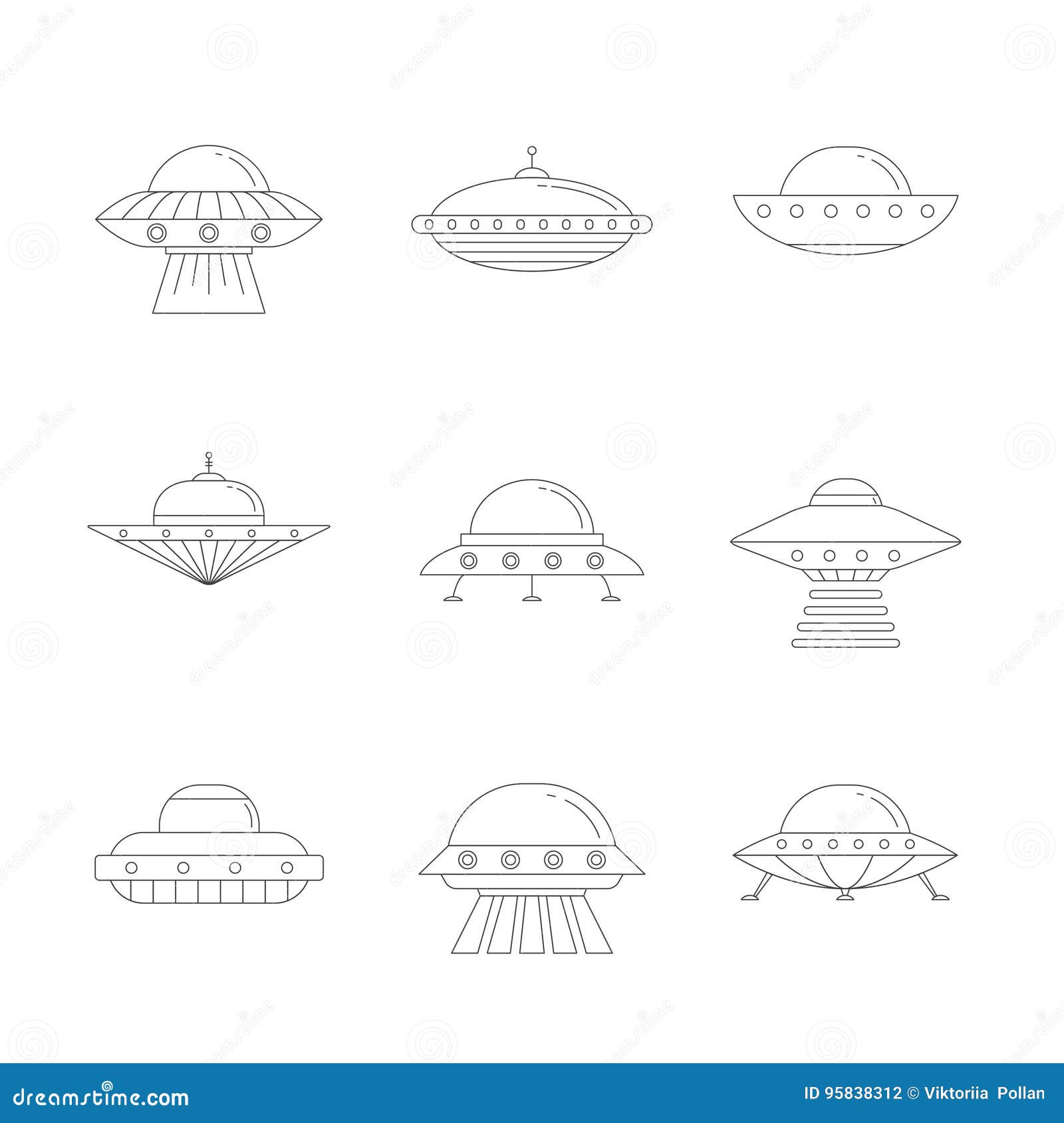 Ufo Outline Colored Simple Icon Set. Clean Design. Stock Vector ...