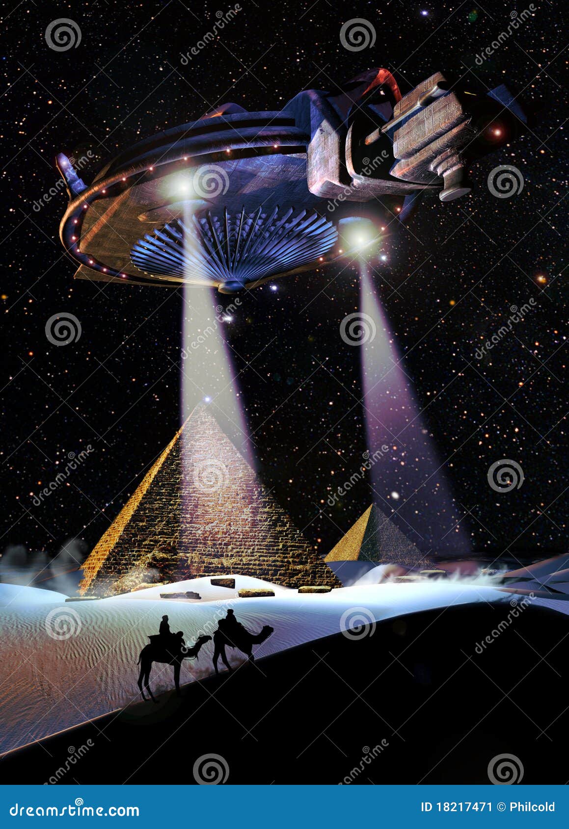 UFO over piramides stock illustratie. Illustration of achtergrond ...
