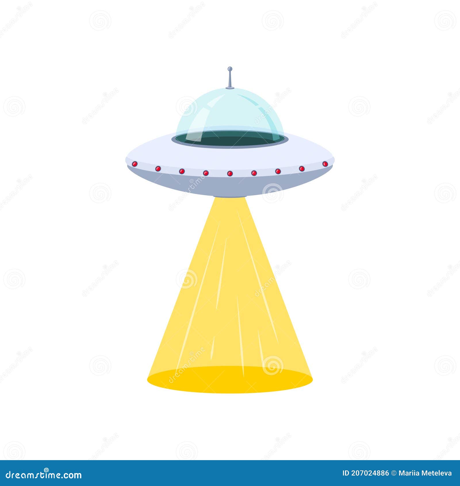 Ufo with Ray of Light in Cartoon Style. Alien Spaceship for Space ...