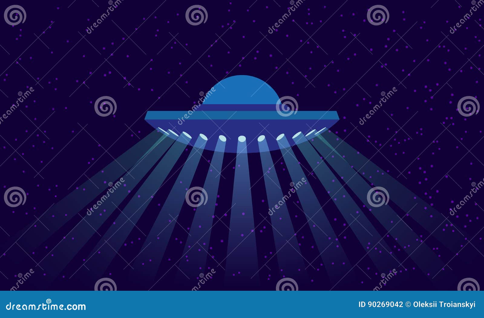 UFO with Rays of Light on Outer Space Background. Stock Vector ...