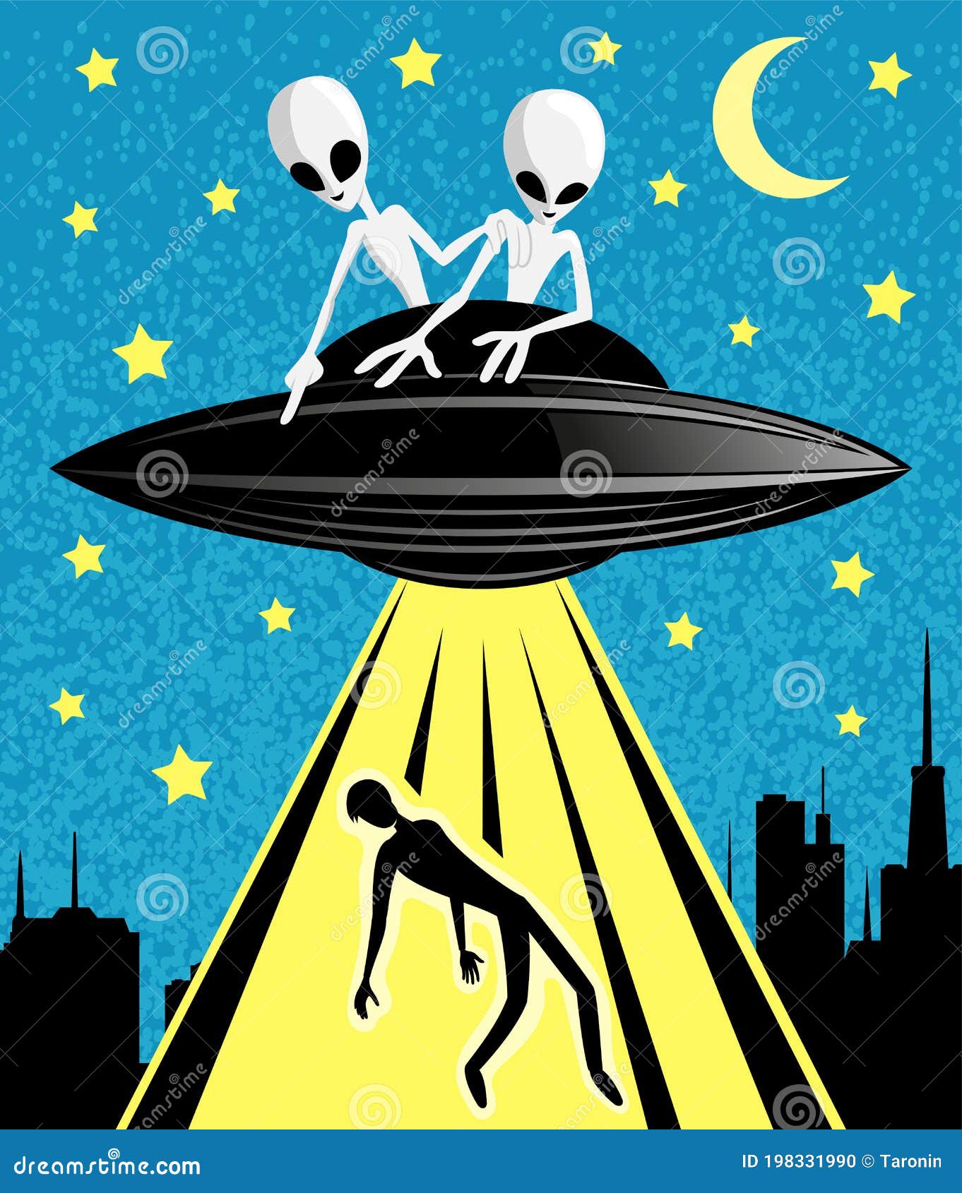 Extraterrestrial Aliens Abducting a Person. Stock Vector - Illustration ...