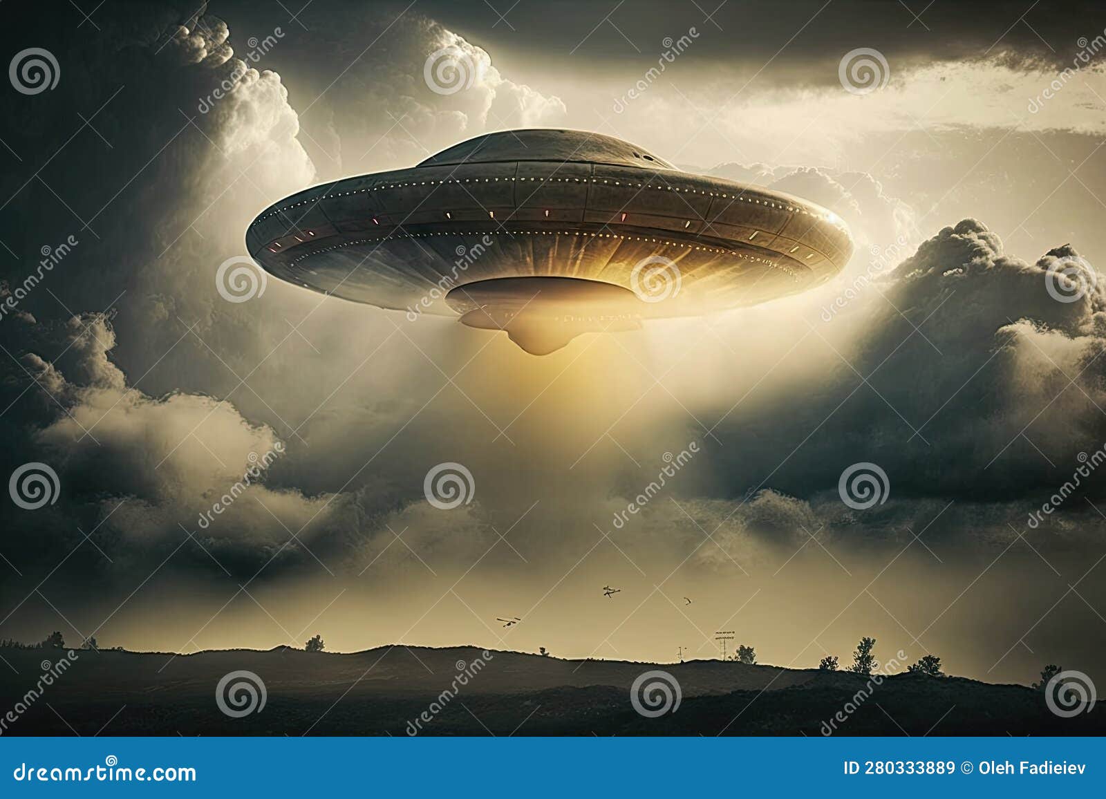 UFO in the Sky Flying Low Overhead Stock Illustration - Illustration of ...