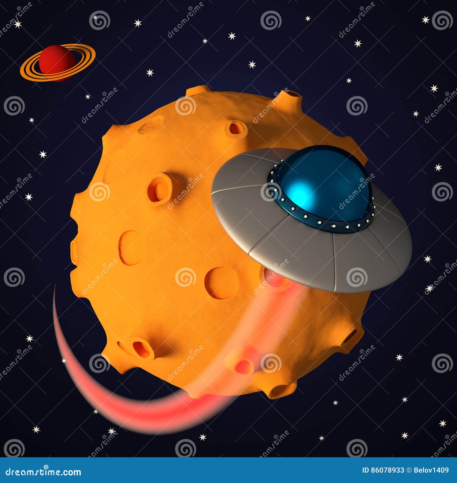 Ufo in Space in Cartoon Style Stock Illustration - Illustration of ...