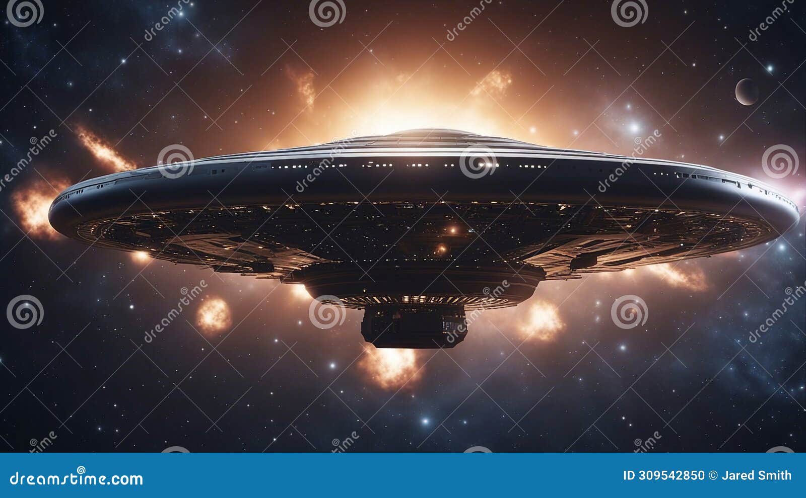 Ufo in Space Exploding Star, Alien Spaceship in the Universe ...