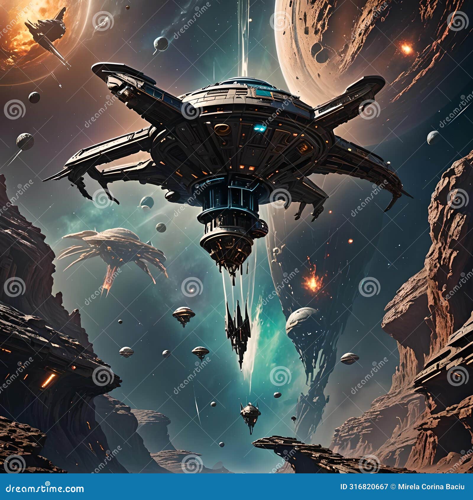 UFO Spaceship Attacking The Planets In The Solar System Royalty-Free ...