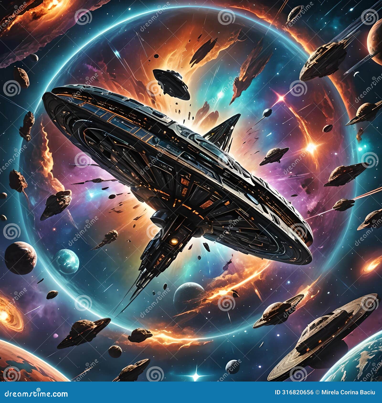 UFO Spaceship Attacking the Planets in the Solar System Stock ...