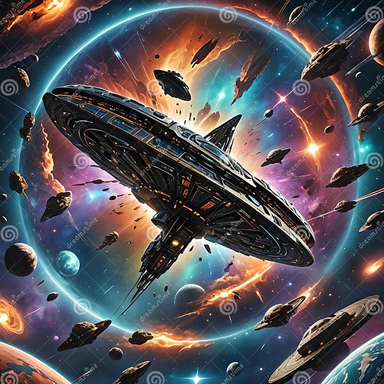 UFO Spaceship Attacking the Planets in the Solar System Stock ...