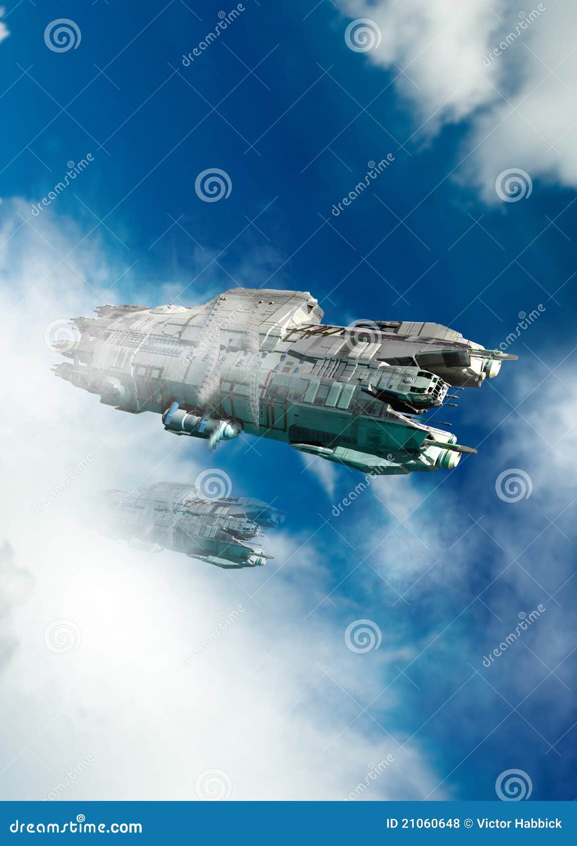 UFO or Spaceship Flying through the Clouds Stock Illustration ...