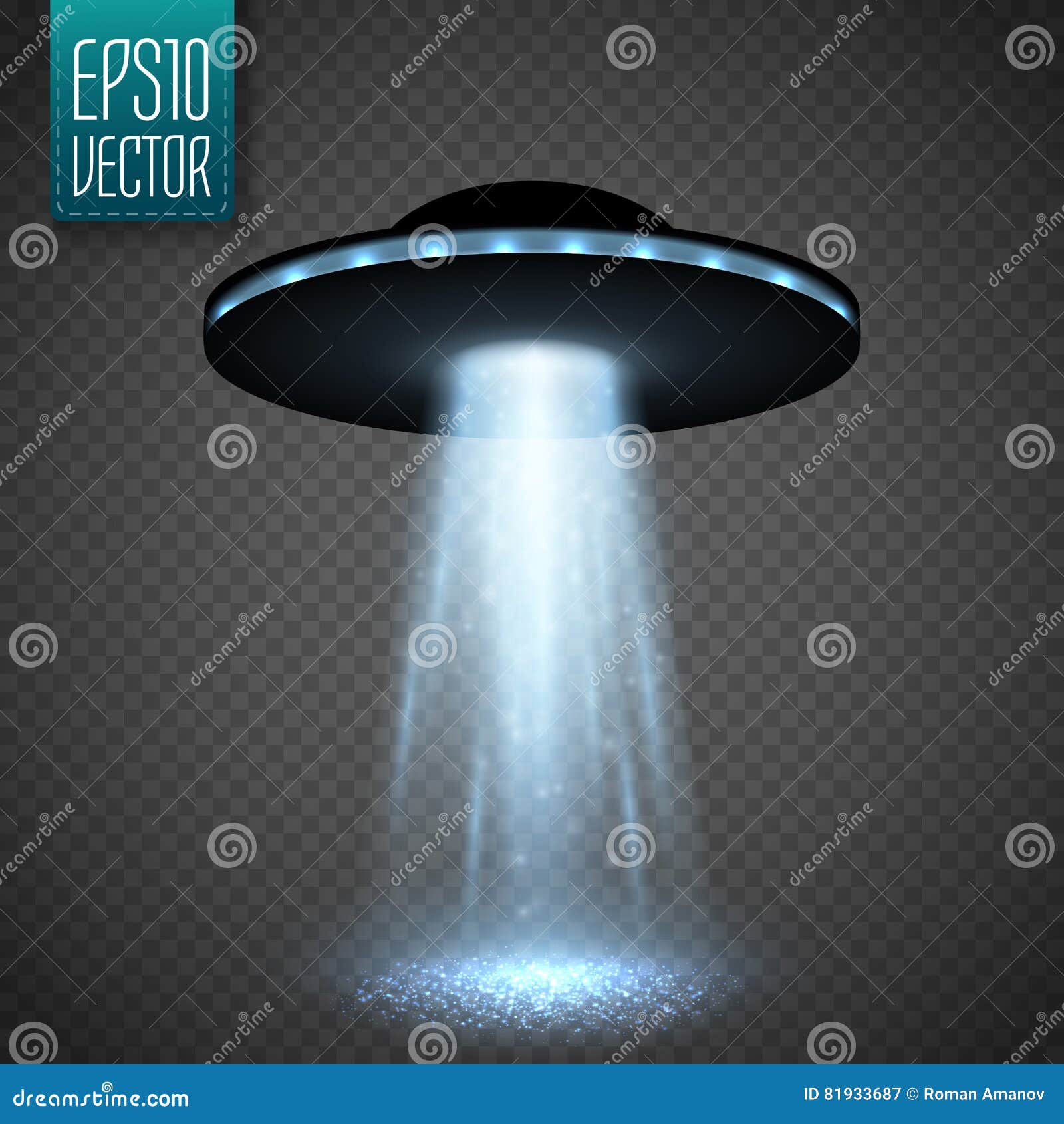 UFO Spaceship with Light Beam on Transparnt Background. Vector Stock ...