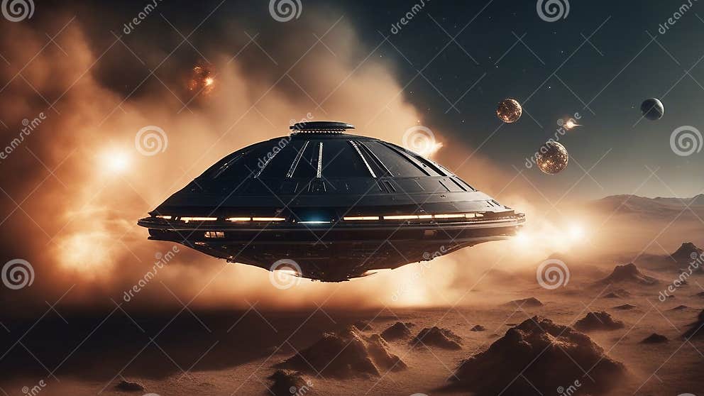 Ufo Stealth Spacecraft Leaving an Alien Exploding Planet._explosion ...