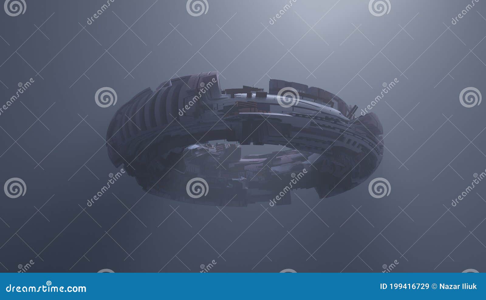 UFO Unidentified Flying Object in the Fog, Clouds. Spacecraft of the ...