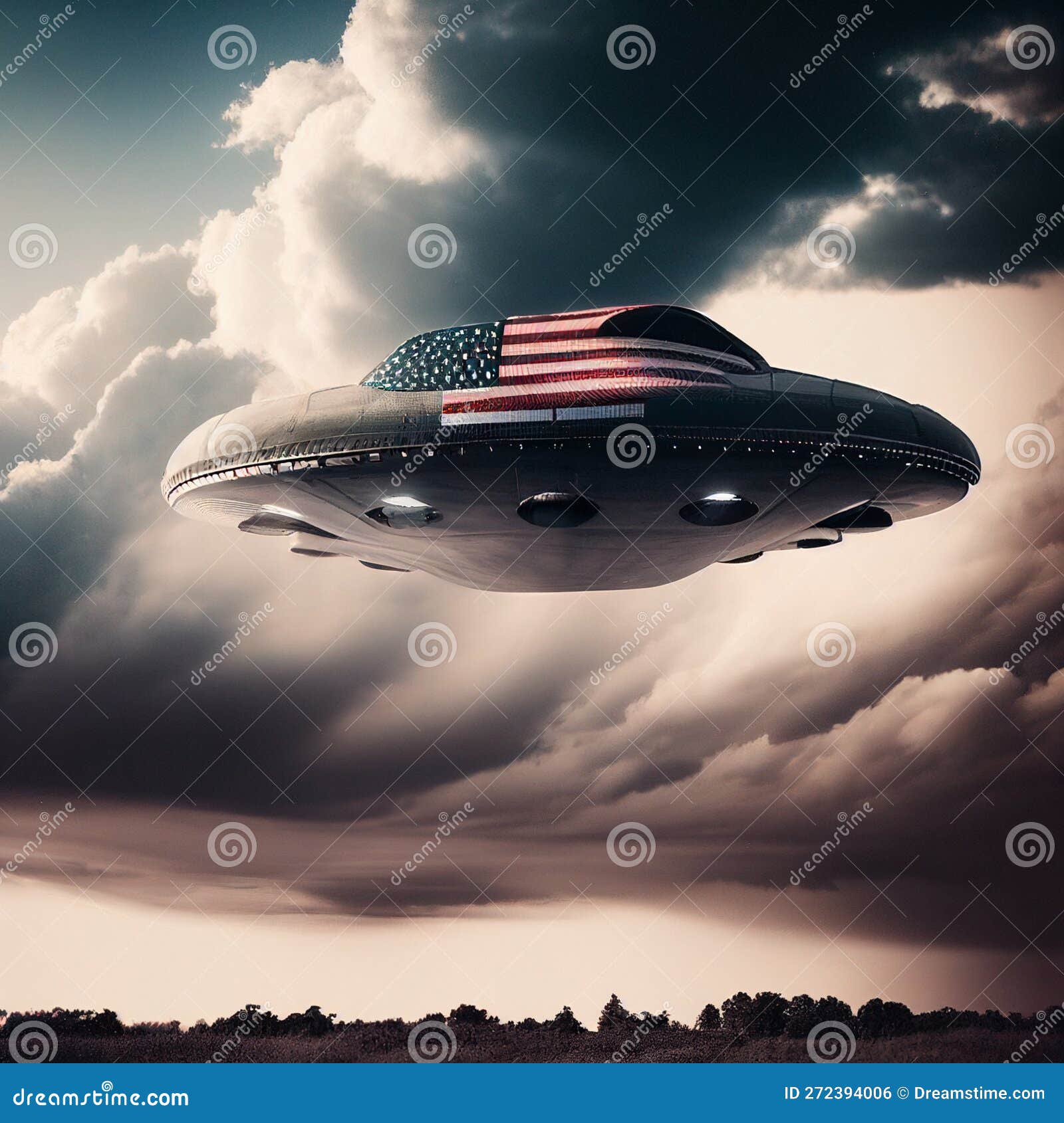UFO with a USA flag stock illustration. Illustration of cartoon - 272394006