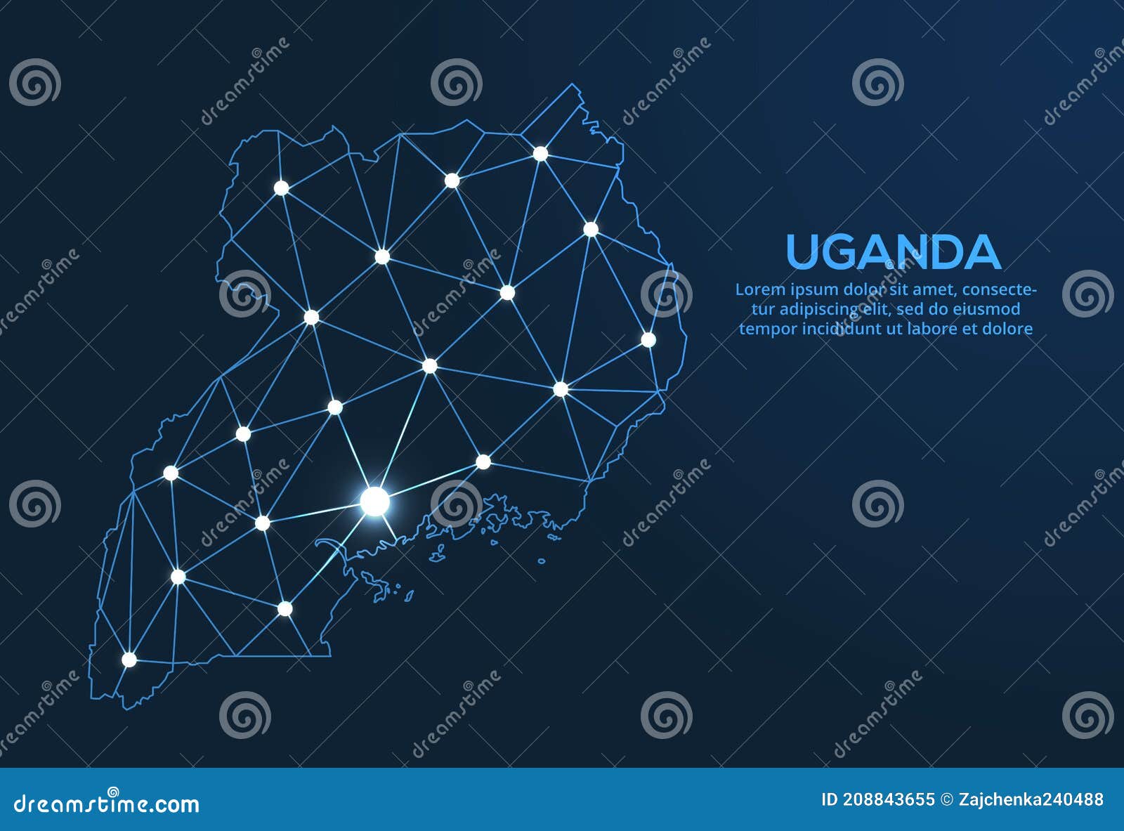 Uganda Communication Network Map. Vector Low Poly Image of a Global Map ...