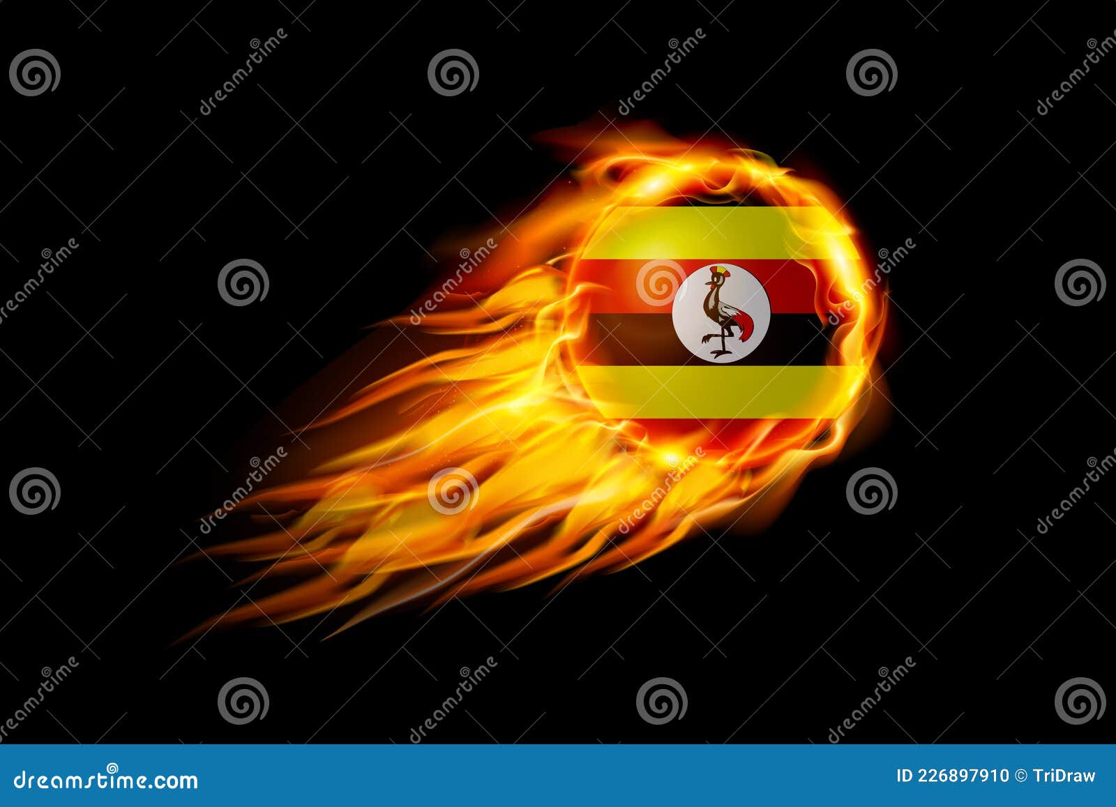 Uganda Flag with Fire Fire Ball Realistic Design Stock Vector ...